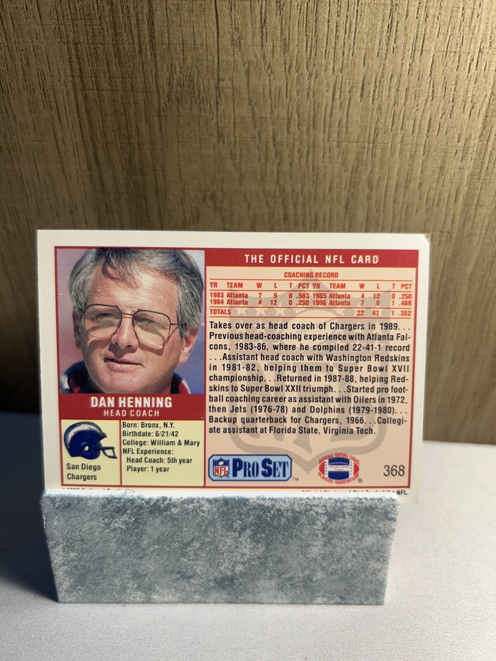 1989 Pro Set Dan Henning San Diego Chargers #368 | eBay