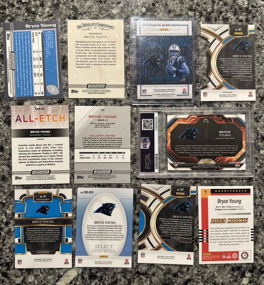 BRYCE YOUNG ROOKIE CARD LOT 🔥 PATCH NUMBERED 🔥 PSA GRADED 🔥 RWB DIE CUT ...