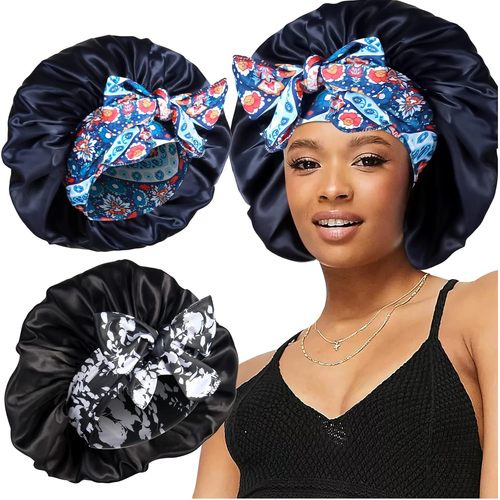2Pcs Large Silky Bonnets with Tie Band Braid Bonnet, Satin Bonnet for ...