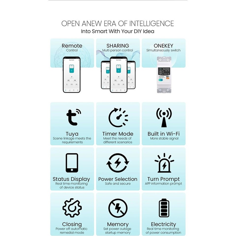 Tuya Circuit Breaker 2P 63A Remote Control of Home Appliances with ...