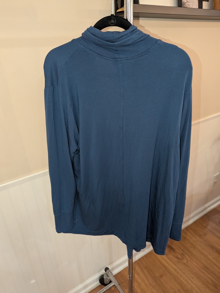 Athleta Pranayama Restore Wrap Tencel Modal Open Front Blue Cardigan L ...