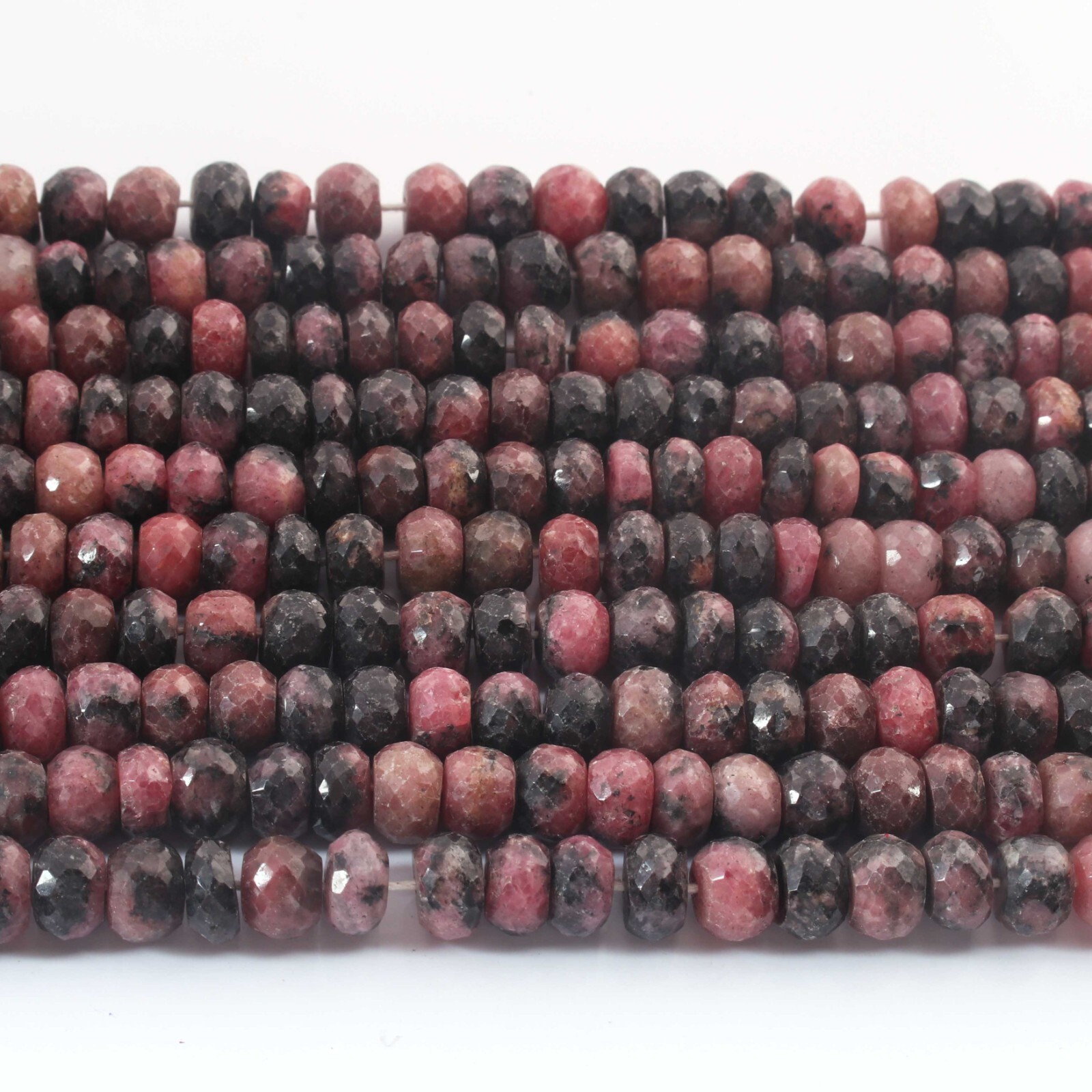 1 Strand Rhodonite Faceted Rondelles Briolettes - Roundelle Beads 7mm ...