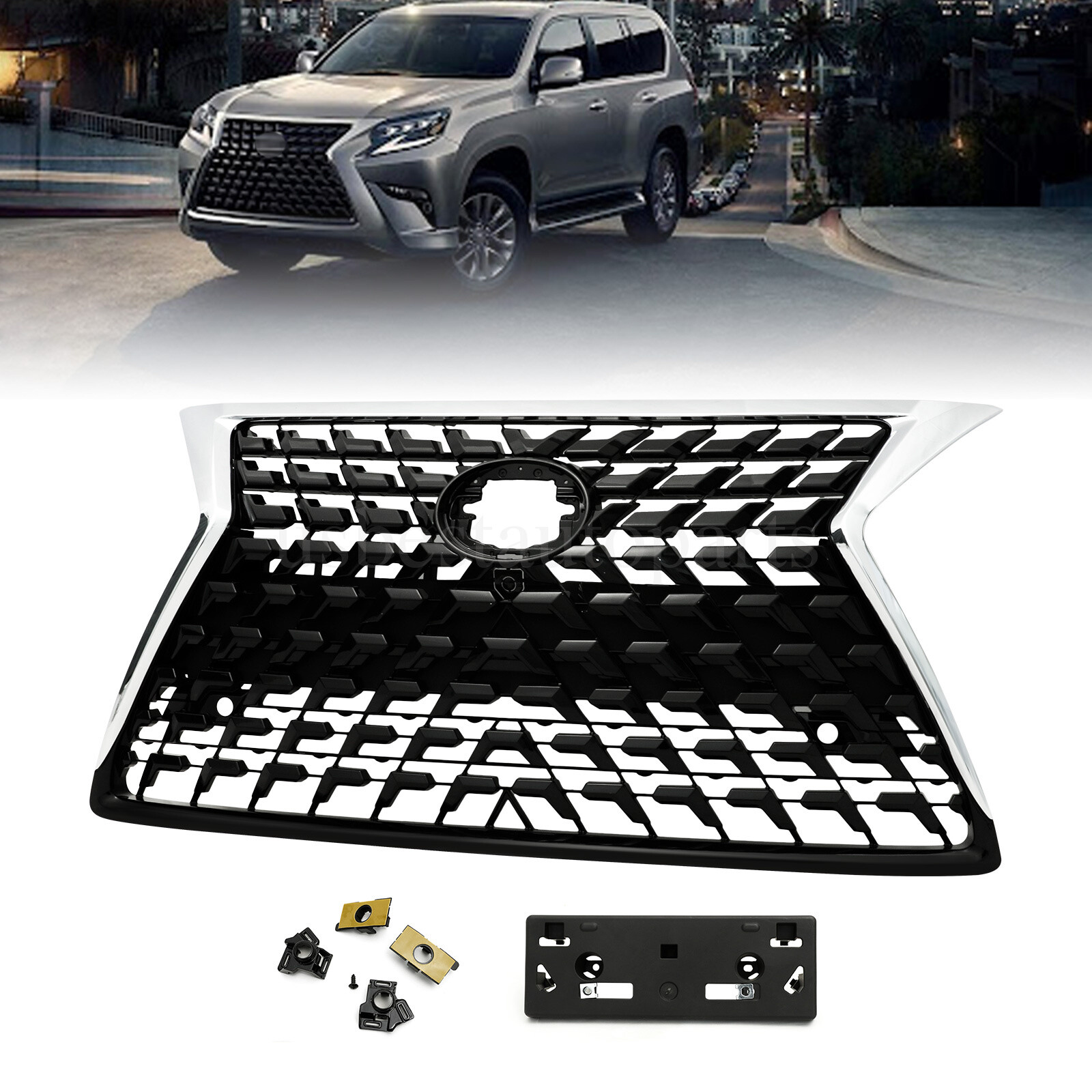 For 2014-2022 LEXUS GX460 Front Bumper Grille Black W/Chrome Frame | eBay