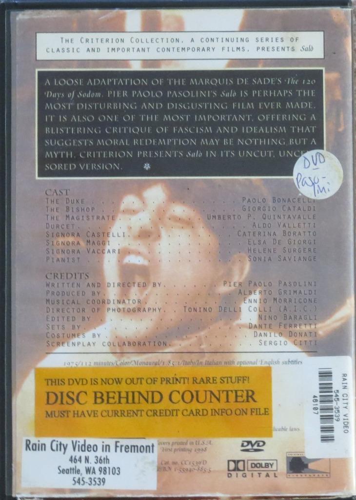 Salo, Or The 120 Days of Sodom (DVD, 1998, Criterion Collection) for ...