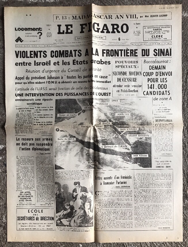 N114 The Front Page Of The Newspaper Le Figaro June 6 1967 | eBay