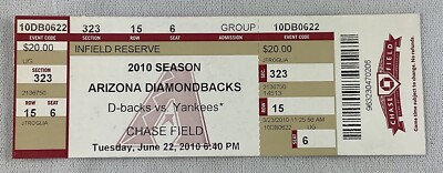 MLB 2010 06/22 NY Yankees at Arizona D-Backs Ticket-Pettitte WP ...