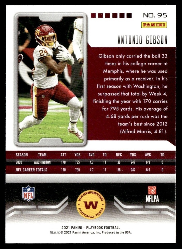 2021 Panini Playbook Antonio Gibson Washington Football Team #95 | eBay