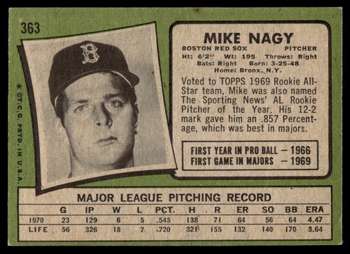 1971 Topps Baseball Mike Nagy Boston Red Sox #363 EX | eBay