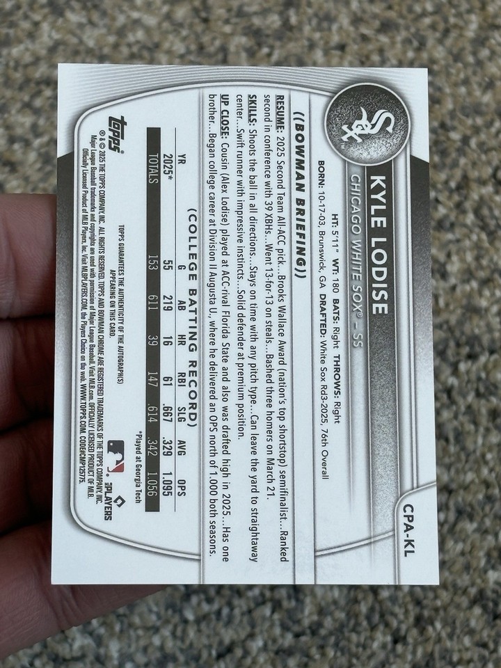 Kyle Lodise Auto /199 Aqua Lava Refractor Chrome 1st 2025 Bowman Draft ...