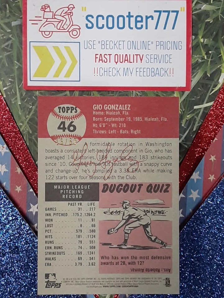 2016 Topps Archives~#46⭐GIO GONZALEZ⭐《 "RED" Border》#/50~NATIONALS ALL ...