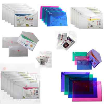 Ark Plastic Popper Stud Document Wallets Folders Clear Colours - Pack 5 ...