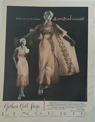 1955 women's Gotham Sandalwood gold stripe slip peignoir vintage ...