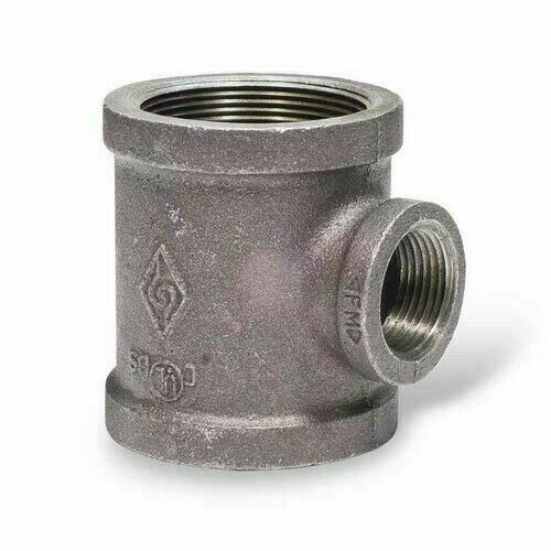 1-1/2"x1-1/2"x1/2" Black Tee Maleable IPS Threaded Reducing Tee Fitting ...