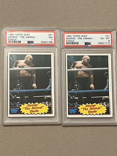 2- 1985 Topps WWF George The Animal Steele #21 PSA 7 & 6 Rookie RC WWE ...