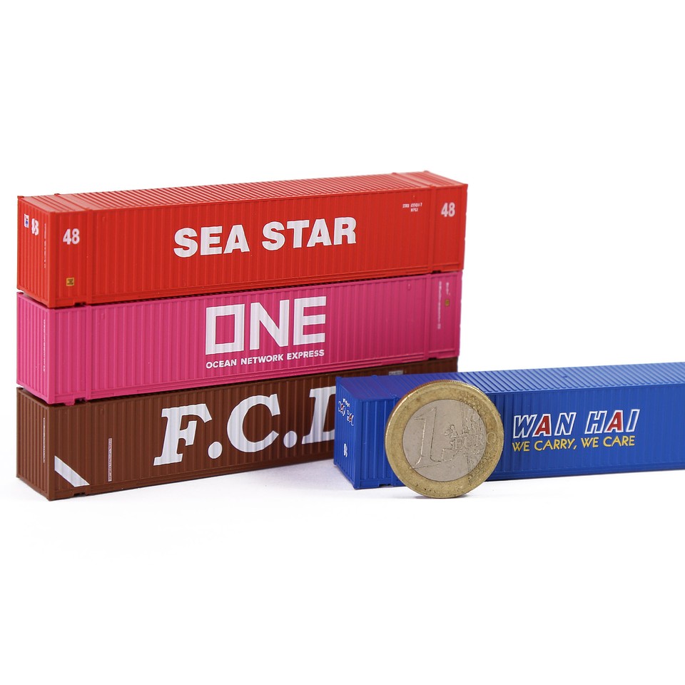 Evemodel 3pcs N Scale 48ft 1:160 Shipping Container 48' Cargo Box with ...