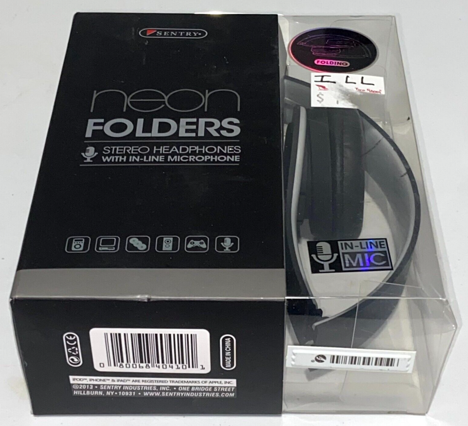 Sentry Neon Folding Headphones With In-Line Microphones Travel Gray ...