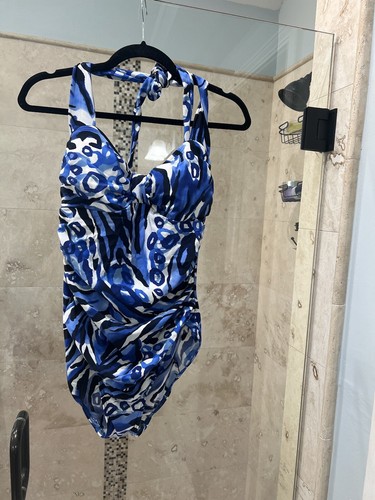 MagicSuit by MiracleSuit Blue White Pinup Halter One Piece Swimsuit ...