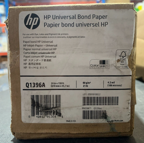 (New)HP Universal Inkjet Print Bond Paper Matte White 24" x 150 ft ...