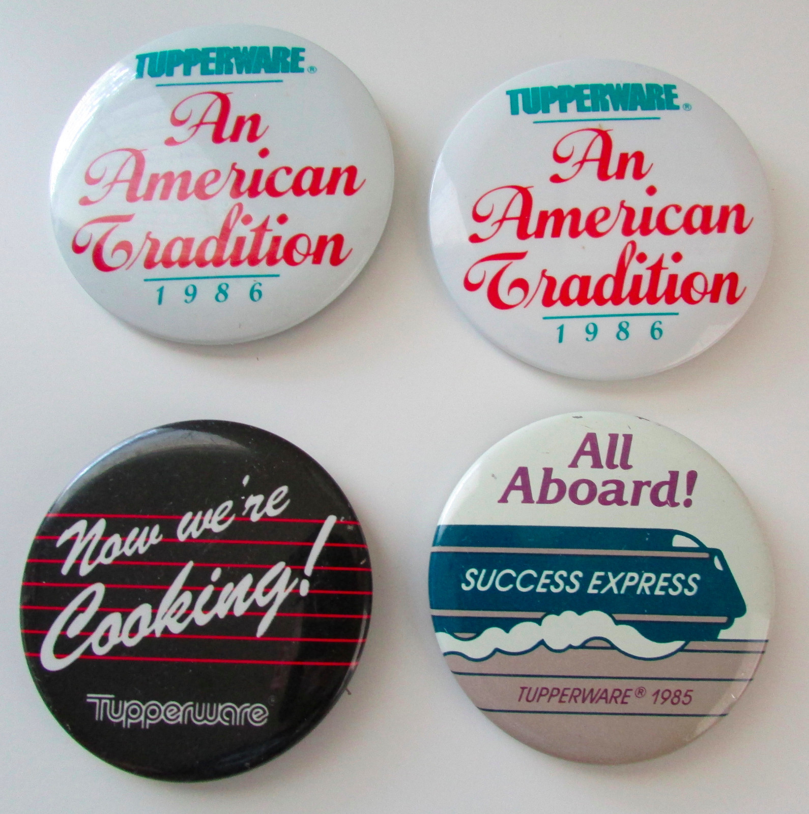 Vintage Lot of 4 Tupperware Advertisement Pins Buttons 1985 1986 | eBay
