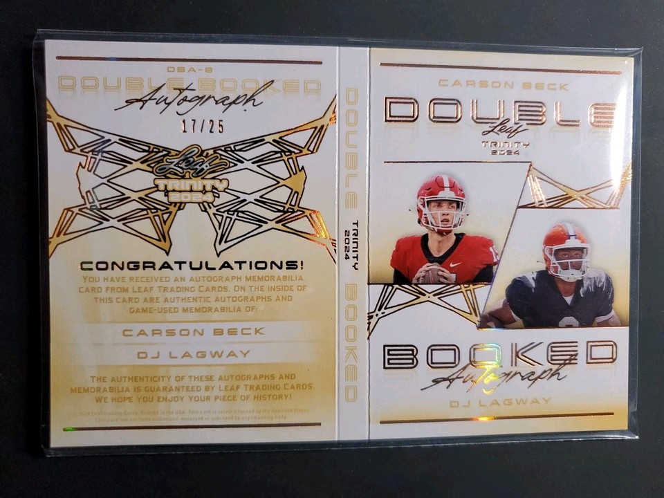 Carson Beck / DJ Lagway 2024 Leaf Trinity #DBA-8 Double Booked Patch ...