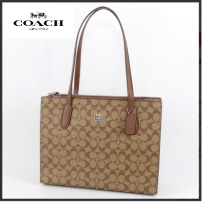 Coach CL399 Nina Signature Tote Shoulder Bag Khaki Saddle Brown Outlet ...