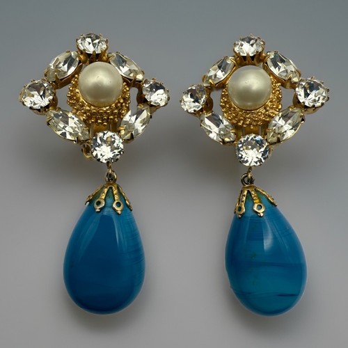 Rare VTG Signed Arnold Scaasi Couture Crystal Blue Glass Faux Pearl ...