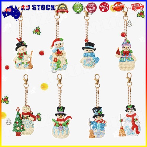 Double Sided Diamond Art Ornaments Snowman 8PCS Diamond Handicraft Key ...