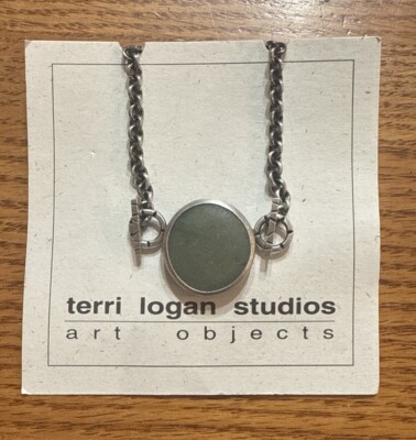 Terri Logan Sterling Silver Green Jasper Toggle Choker Necklace Chain ...