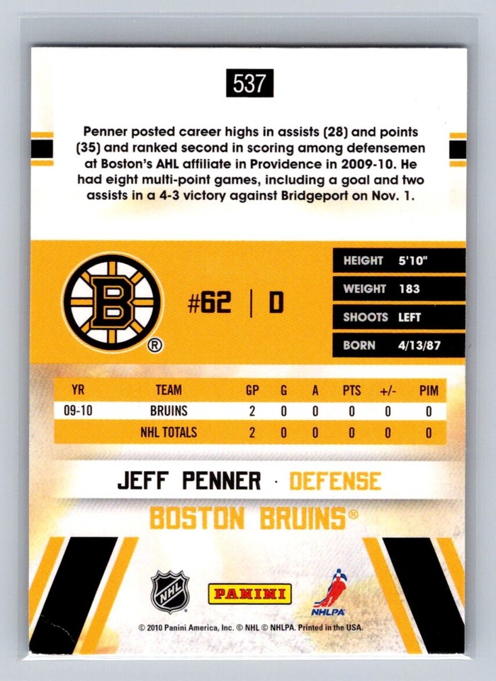 2010-11 Score #537 Jeff Penner RC Boston Bruins | eBay