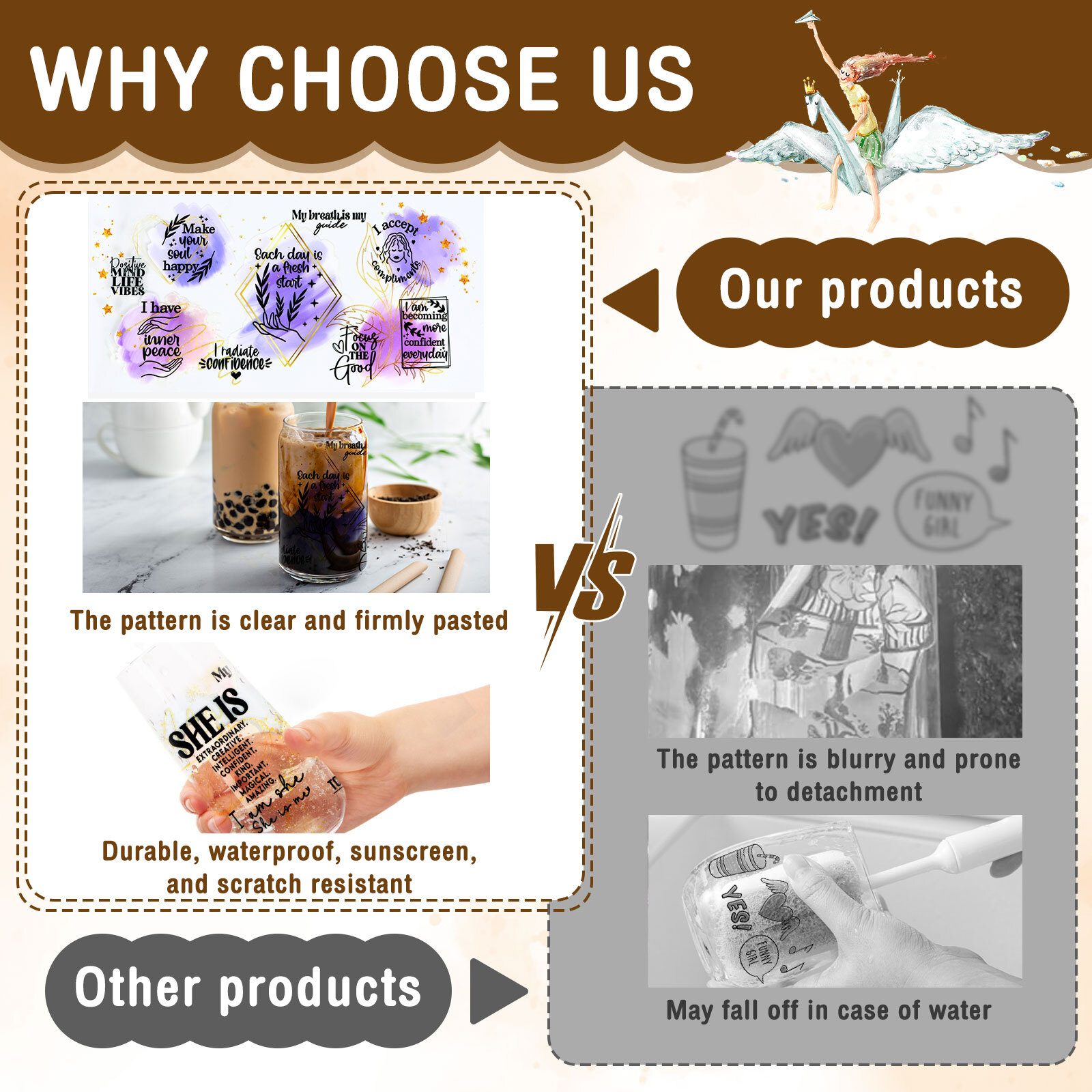 9Pcs UV DTF Cup Wrap Exquisite Transfer Cup Decals with Inspirational ...