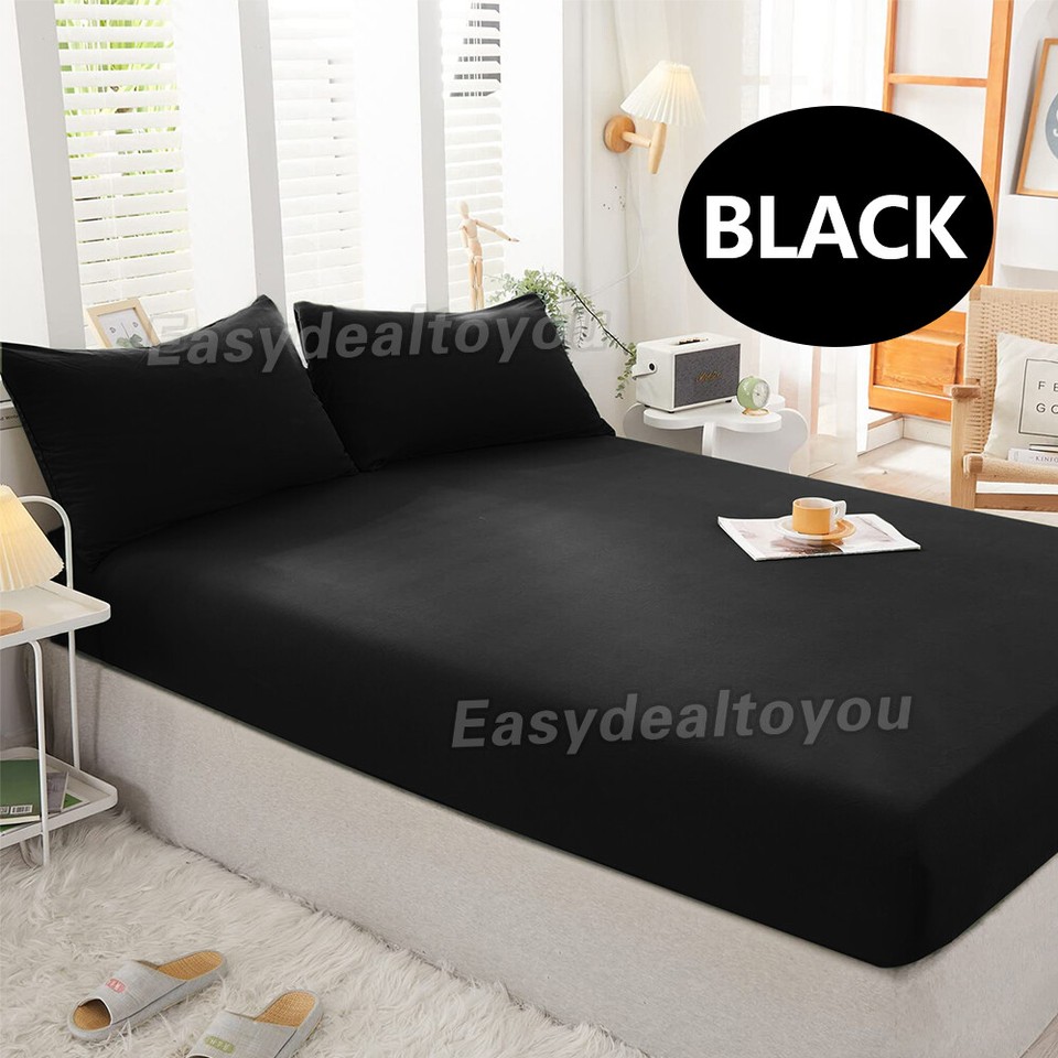 1000TC Bed Sheet Set Single/Double/Queen/King Ultra Soft Flat Fitted ...