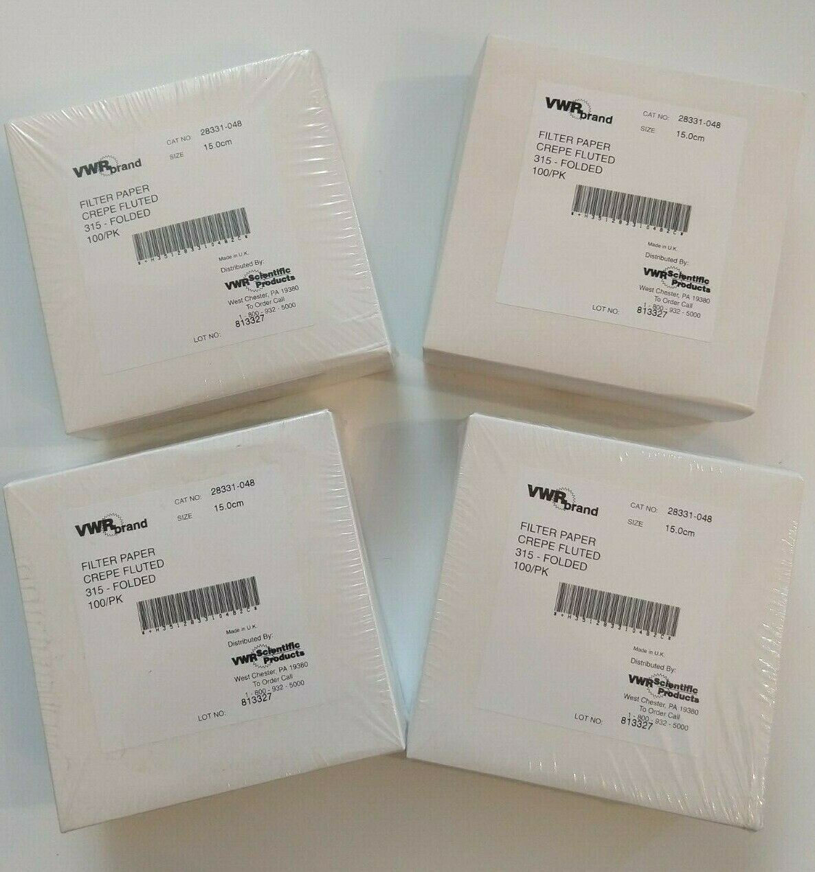 Lot of 4 Boxes VWR Filter Paper Crepe Fluted 315 Folded - 15cm Part ...