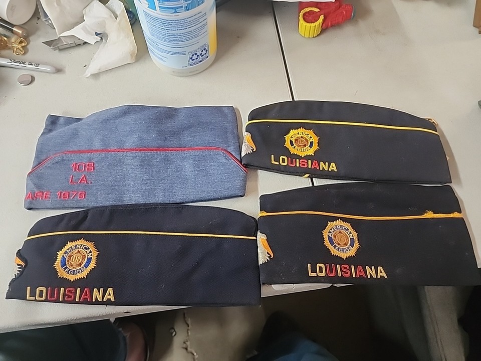 4 Vintage American legion & 40/8 Club Garrison Hats Caps w/ 35 Pins & 2 ...