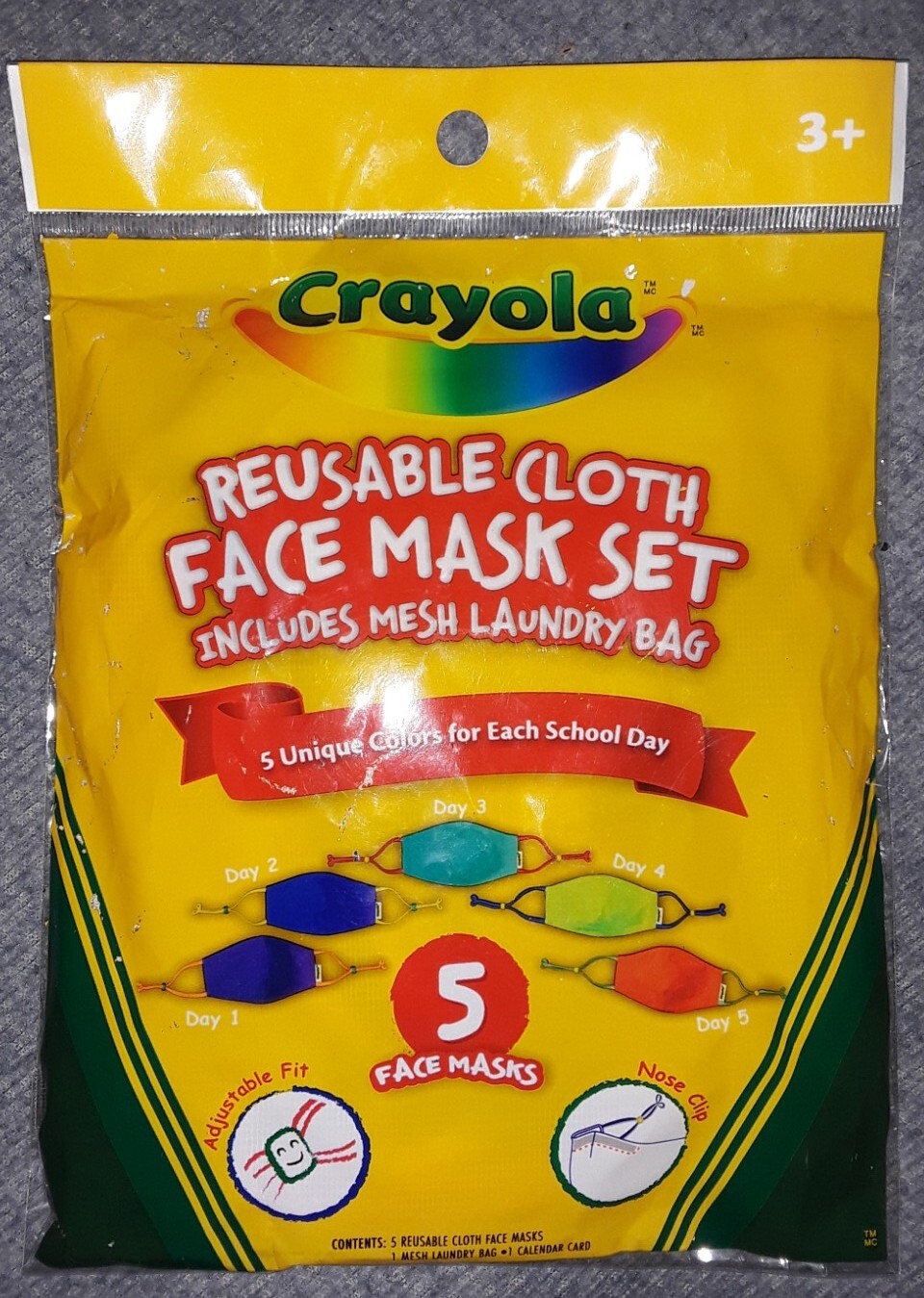 Crayola 5pcs Kids Reusable Cloth Face Mask Set Multicolor Masks & Mesh ...