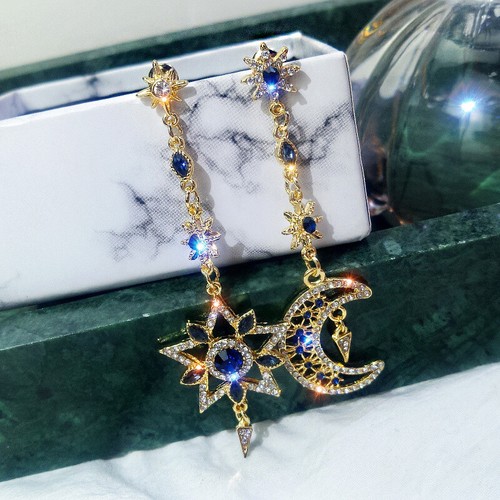 Lovely Crystal Rhinestone Crescent Moon Star Earbob Dangle Earrings ...