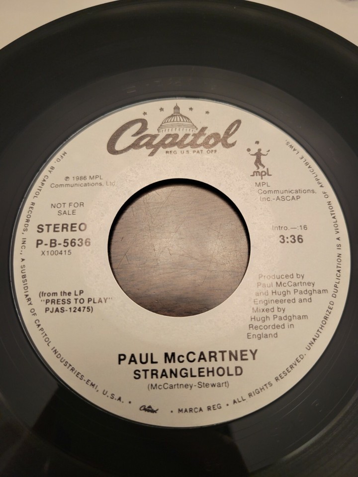 Capitol Records Promo Paul McCartney "Stranglehold'' | eBay