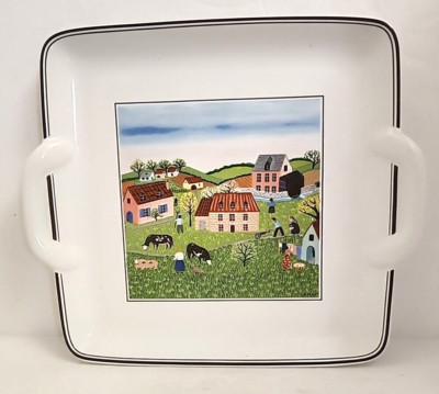 Villeroy & Boch Design Naif 9" Square Cake Plate w/Handles Spring ...