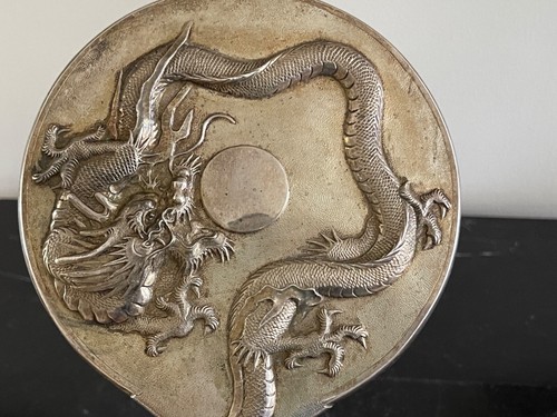 Antique Chinese Export Sterling Silver Signed ZeeWo Repousse Dragon ...