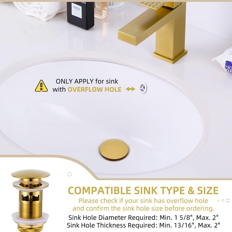 Angle Simple Bathroom Sink Drain Stopper Glossy Deep Gold Color, Brass ...