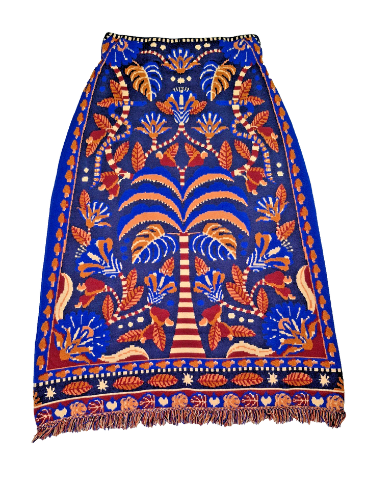 Farm rio fringed jacquard-knit midi skirt nature blue medium | eBay