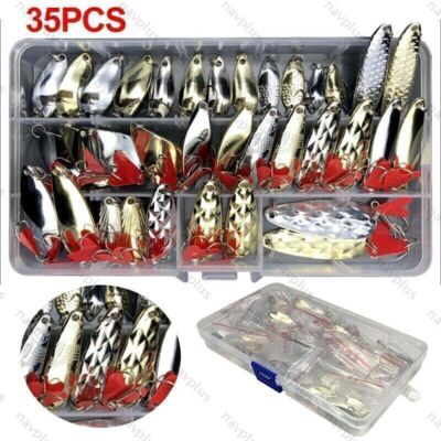 35Pcs Fishing Lures Pike Trout Bass Spoon Spinners Bait Metal Tackle ...