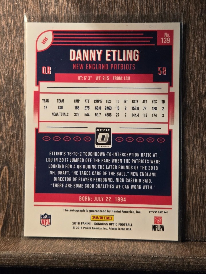 Danny Etling 2018 Donruss Optic Rookie Auto Bronze Prizm #139 | eBay