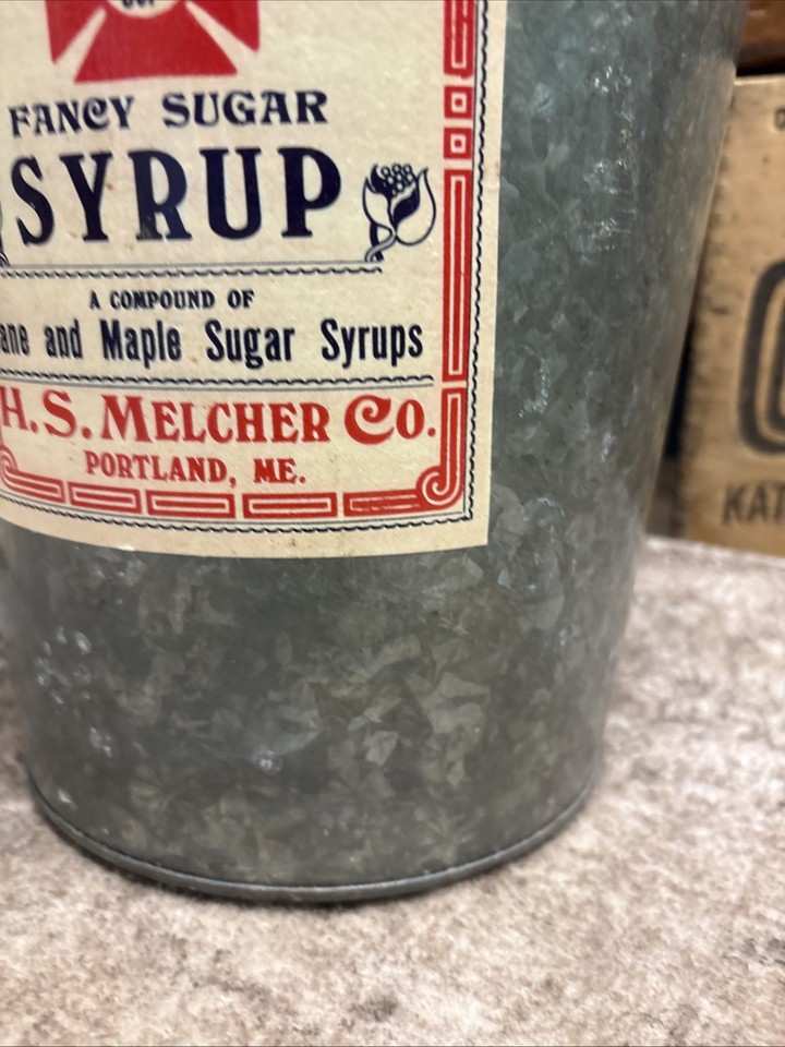 Vintage Red Cross Maple Syrup Bucket H. S. Melcher Portland Maine Sugar ...