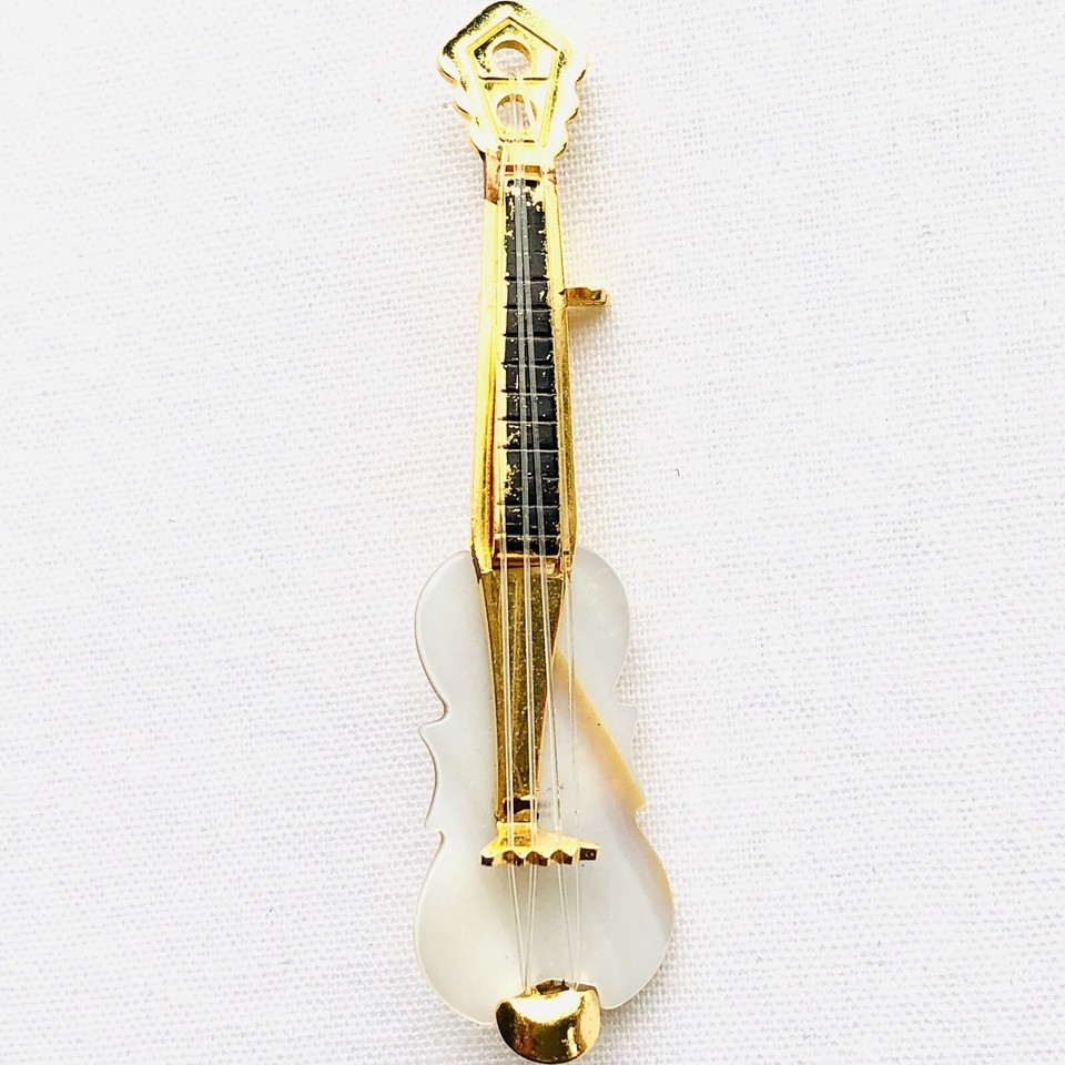 VTG Guitar Music Brooch Lapel Tie Pin Mother of Pearl Musician Gift ...