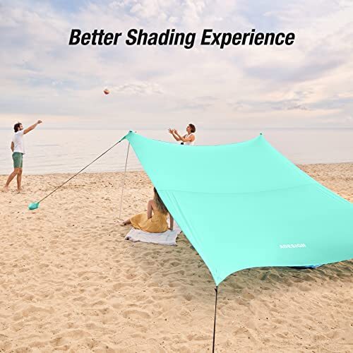 Windproof Beach Tent Sun Shelter with 8 Sandbags, Wind Resistant Large ...