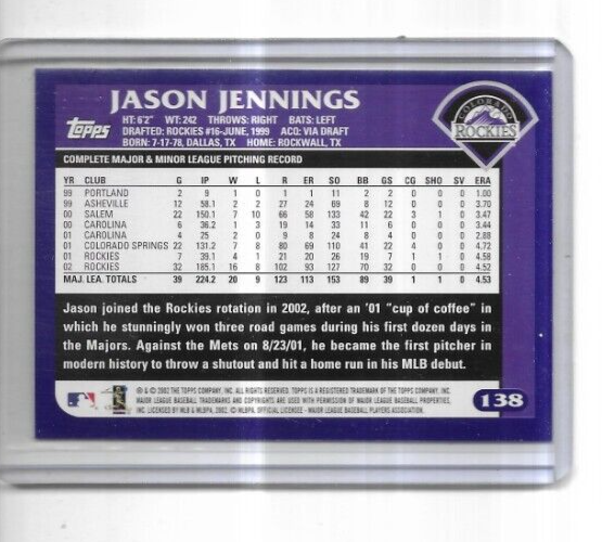 2003 Topps #138 Jason Jennings Colorado Rockies | eBay