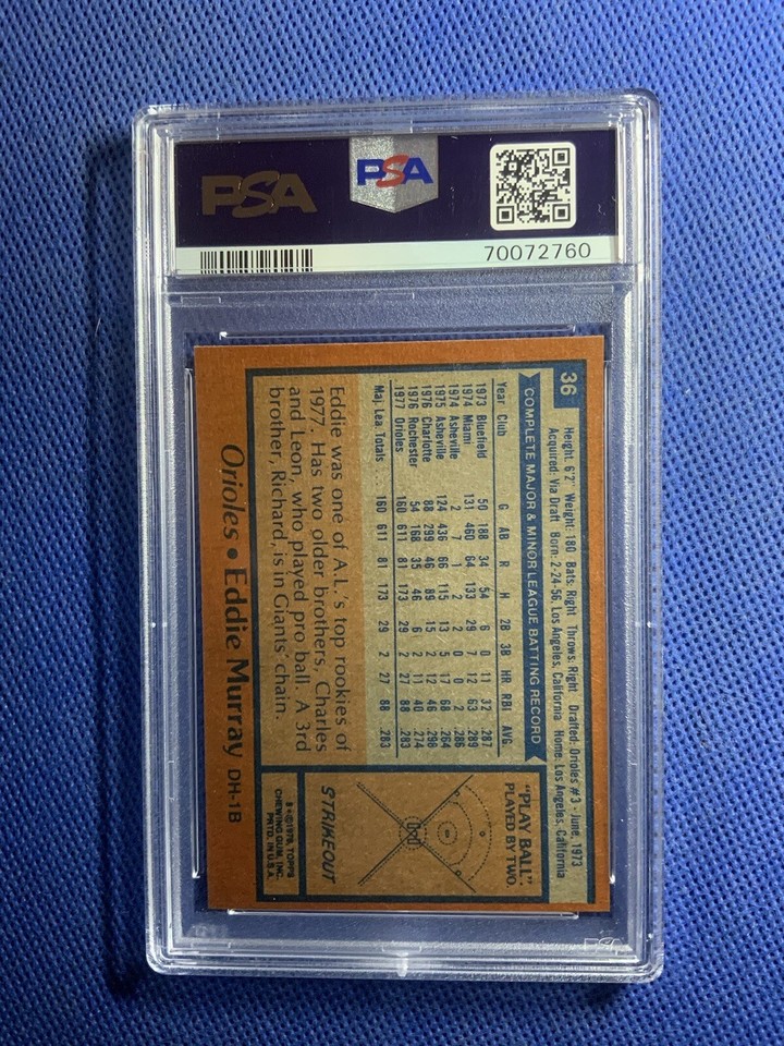 1978 TOPPS ALL-STAR ROOKIE #36 EDDIE MURRAY RC ORIOLES HOF PSA 8 ...