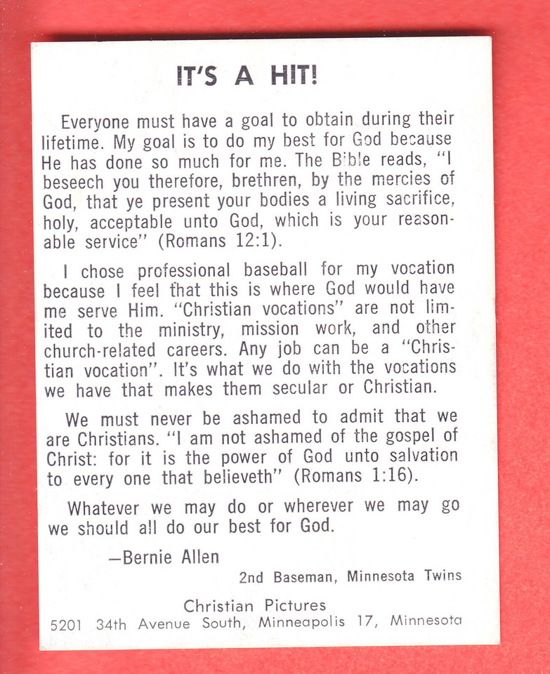1963 CHRISTIAN BOOKS MINNESOTA TWINS BERNIE ALLEN | eBay