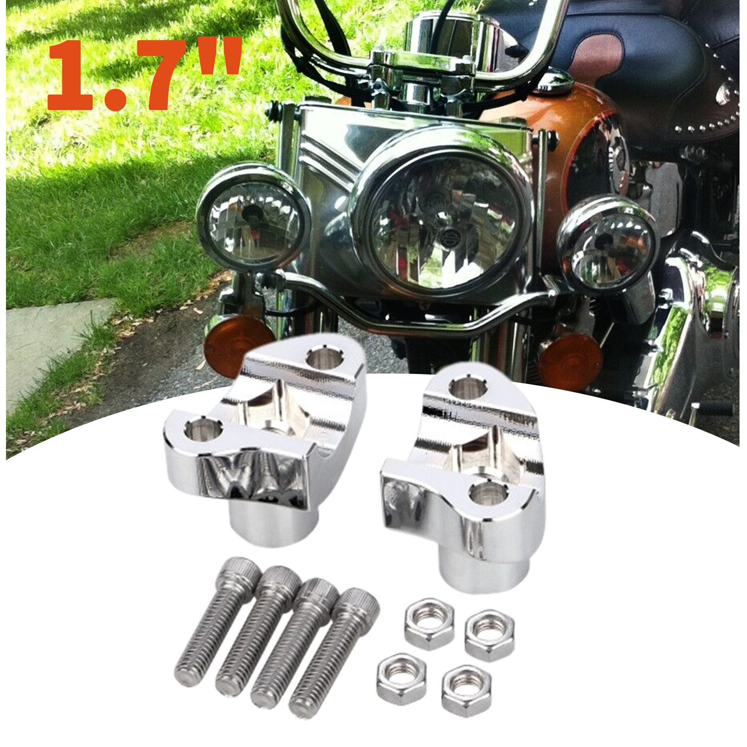 1.7" Handlebar Risers For Harley 1" Bar Sportster Fat Boy Night Train ...