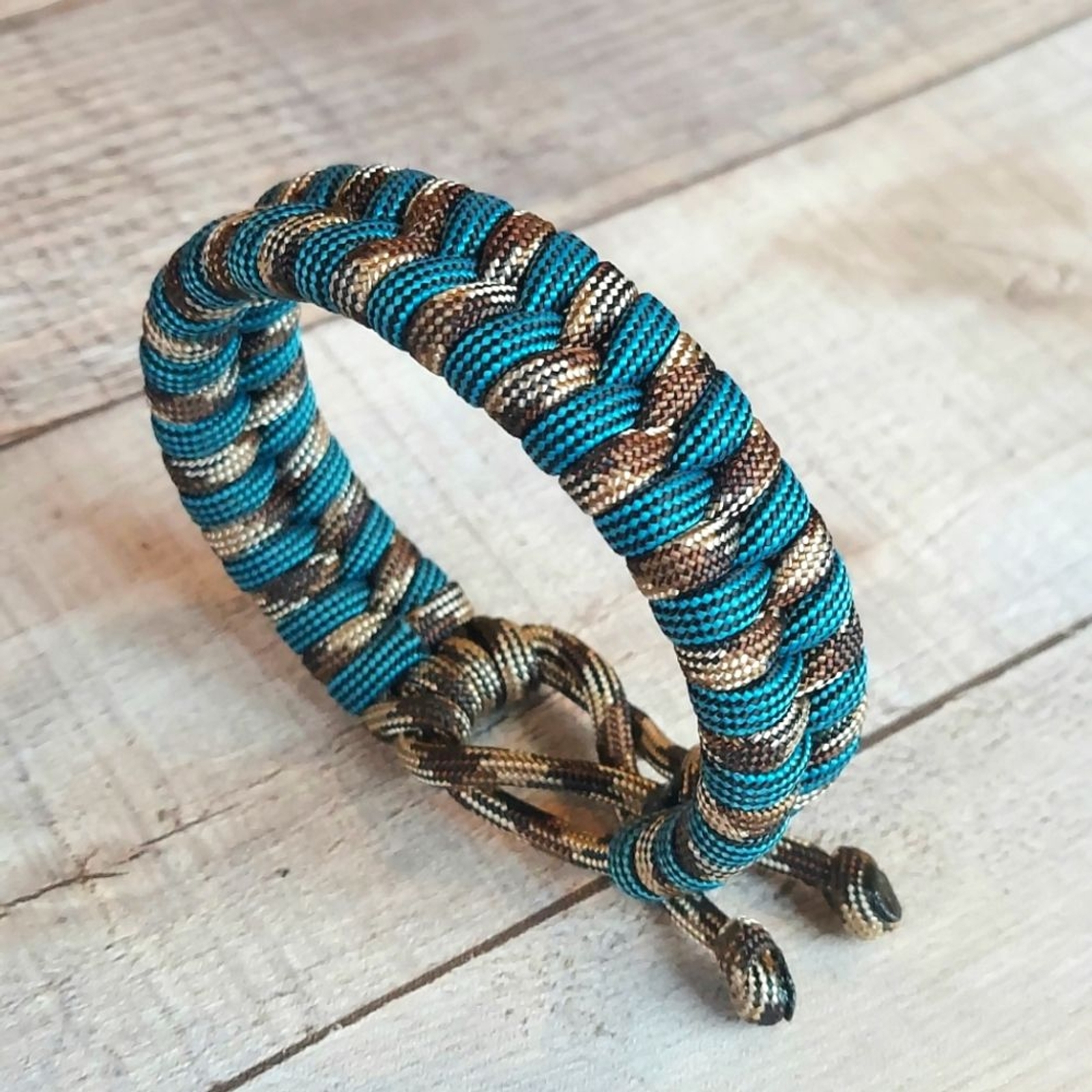 Handmade Paracord Bracelet Adjustable Unisex Turquoise Brown Desert ...